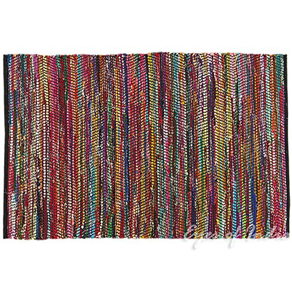 Eyes of India - 4 X 6 ft Black Colorful Chindi Woven Area Rag Rug Braided Bohemian Accent Boho Chic Decorative Indian Handmade Handwoven