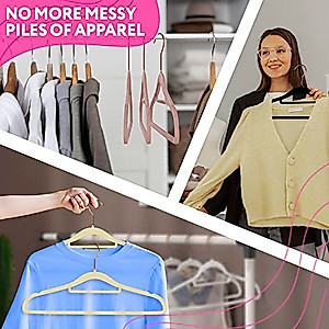 Amiff Rose Velvet Hangers 17.5". Pack of 10 Thin Hangers Non Slip Velvet for Any Clothing Style. Sturdy & Heavy-Duty Velvet Hanger 17.5 Inch Size. Portable Adult Velvet Clothes Hangers