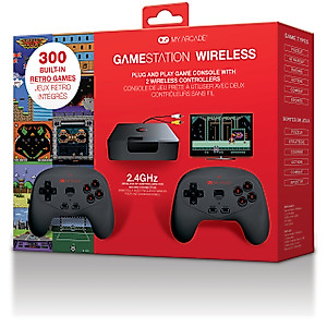 My Arcade GameStation Wireless - Plug and Play Game Console - 2 Wireless Controllers - 300 Retro Style Games - Battery or USB Powered - Plugs Into TV