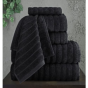 Classic Turkish Towels - Luxury Ribbed Towel Set for Bathroom, 100% Turkish Cotton, Quick Dry, Soft and Absorbent Bath, Hand, and Fingertip Towels, Brampton Collection - 6-Piece Set (Black)