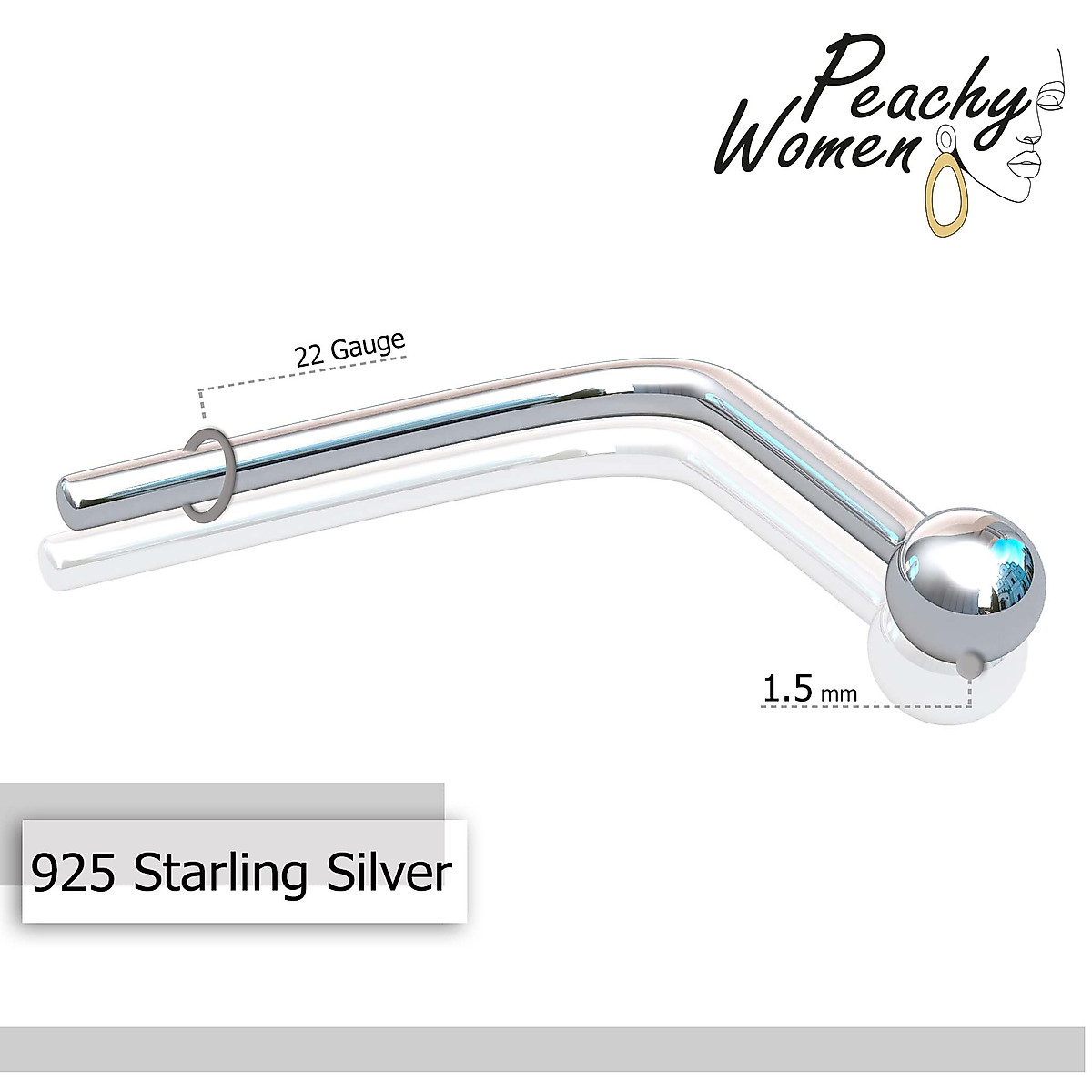 Very Tiny Nose Stud Ball 1mm - 925 Sterling Silver Micro Nose Stud Small Ball - Dainty Nose Stud Piercing L Shape