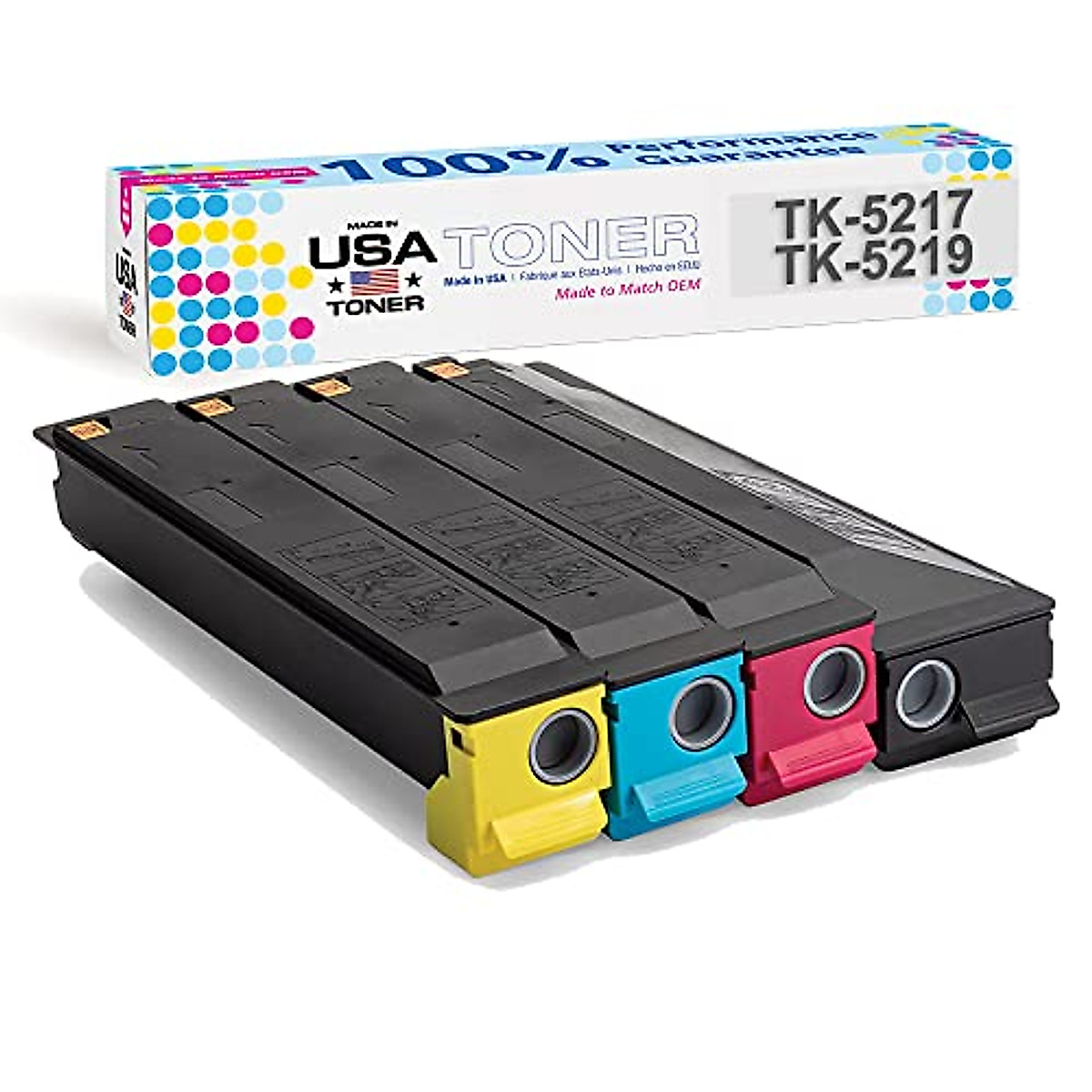 MADE IN USA TONER Compatible Replacement for use in Kyocera TASKalfa 406ci (TK-5217 CMYK) and Copystar CS 406ci (TK-5219 CMYK) (Black,Cyan,Yellow,Magenta, 4-Pack)