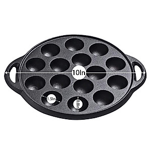 WUWEOT Non-Stick Aebleskiver Pan, Pre-Seasoned Cast Iron Pancake Octopus Ball Grill, 1.5" diameter, 6.6lb