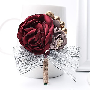 WANLIAN Wrist Corsage,Corsage and Boutonniere Set Bridesmaid Wedding Flower Corsages And Hand Flower Set of 2 for Wedding Prom Party (Red)