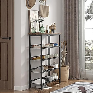 5 Tier Modern Metal Free Standing Shoe Storage Rack Shlef with Adjustable Feet, Hold up to 20 pair, for Entryway Hallway Small Spaces Men Women, Black