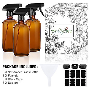 Amber Glass Spray Bottles, 3 Pack 8 Oz Amber Spray Bottles, Refillable Empty Spray Bottles with Adjustable Nozzle, for Essential Oils, Cleaning Solutions, Aromatherapy, Facial Hydration, Hair Mister