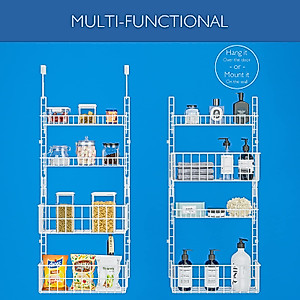 Qboid Sp Over The Door Pantry Organizer - With 6 Adjustable Shelves - Alloy Steel Metal - Hanging - Wall Mount - Storage Door Organization Kitchen Spice Rack,Cans,Closet,Bathroom-White