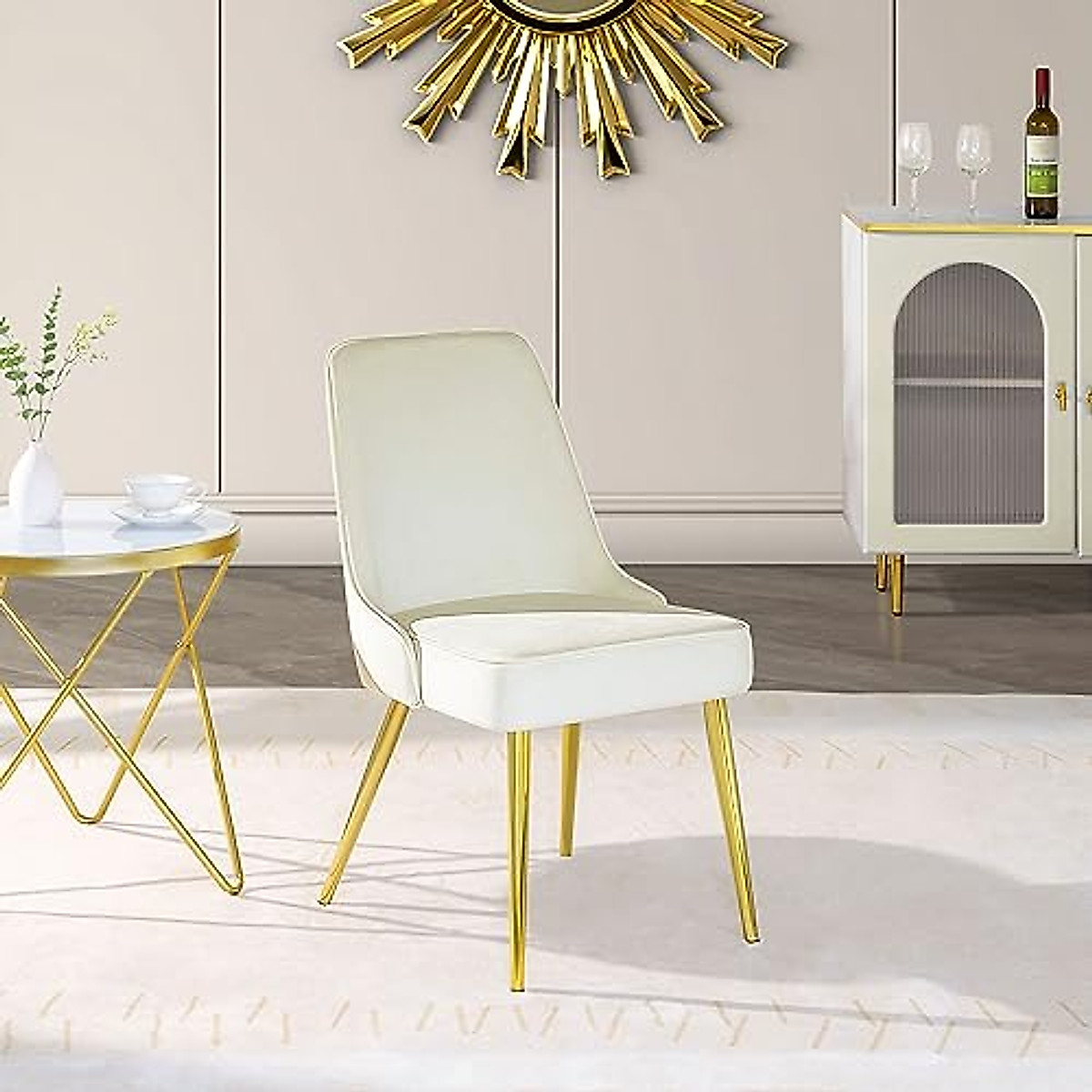 KithKasa Upholstered Dining Chairs Sets of 4 Mid-Century Modern Desk Comfy Side Chair with Gold Legs for Kitchen Living Room Cream