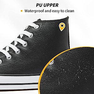 FINIWOR Women's High Top Sneakers PU Leather Fashion Sneakers Women Lace-Up Black and White High Top Sneakers Casual Shoes(Classic Black;US08)