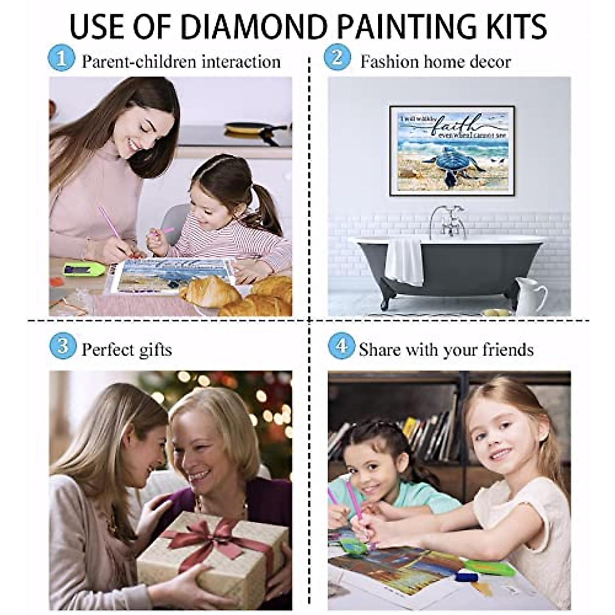 Turtle Diamond Art Painting Kits for Adults - Inspirational Full Drill Diamond Dots Paintings for Beginners, Round 5D Paint with Diamonds Pictures Gem Art Painting Kits DIY Adult Crafts 12x16inch