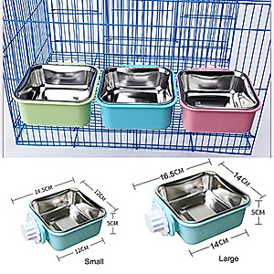Crate Dog Bowl, Removable Stainless Steel Water Food Feeder Bowls Hanging Pet Cage Bowl Cage Coop Cup for Dogs Cats Puppy Rabbits Bird and Small Pets (Samll (Pack of 1), Square Pink)