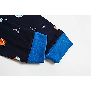 Popshion Little Boys Long Sleeve Pajamas for Boys 100% Cotton Toddler Space Rocket Sleepwear Clothes Set(Planet-6229 6T)