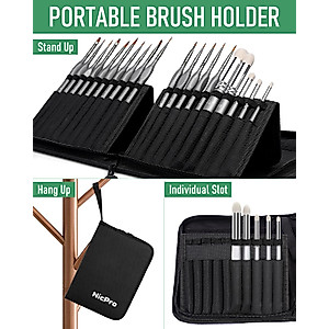 Nicpro Miniature Paint Brushes Dry Brush - 20PCS Model Paint Brush Set with Nylon Case for Acrylic, Watercolor, Detail Paint Brush Drybrush for Warhammer 40k, Citadel Paint, Model, DND Miniatures