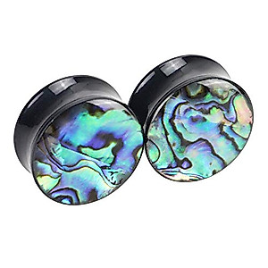 Awinrel Abalone and Lace Ear Gauges Acrylic Saddle Plugs Tunnel Stretcher Expander Body Piercing Jewelry 4 Pieces Set 9/16" 14mm