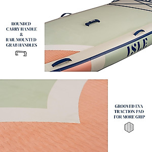 ISLE Megalodon Inflatable Stand Up Paddle Board & iSUP Bundle Accessory Pack - Up to 1,050 lbs Capacity — Durable, Lightweight, Stable — 12' L x 45" W x 8" OR 15' L x 56" W x 8" (Seafoam/Peach, 15')