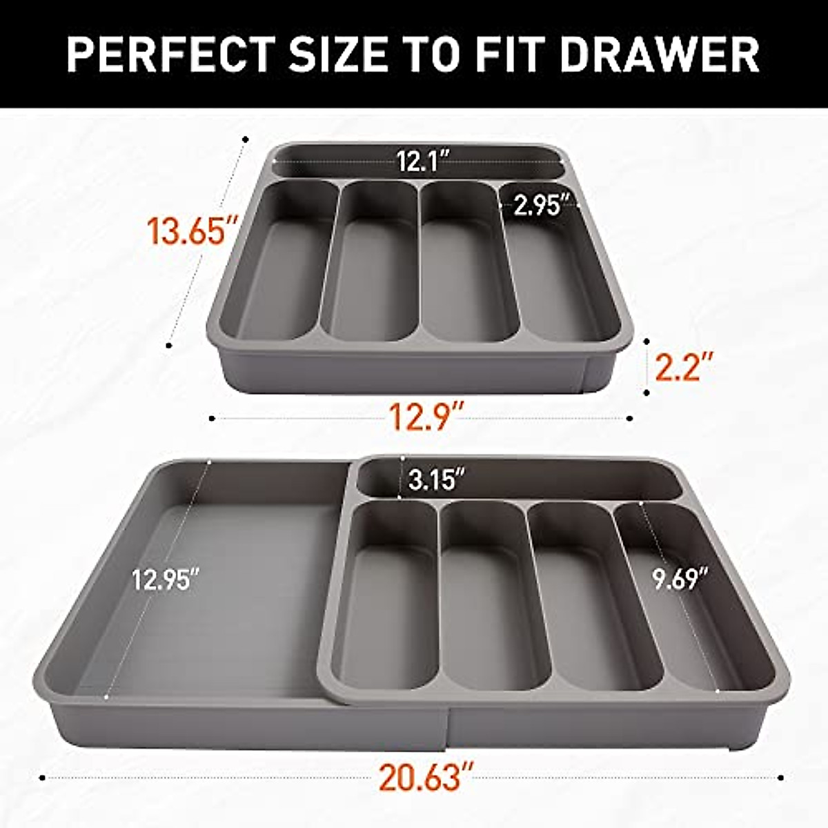 Greenual Expandable Silverware Organizer for Large Utensil Silverware Tray for Drawer Utensil Organizer Cutlery Flatware Organizer for Kitchen Plastic