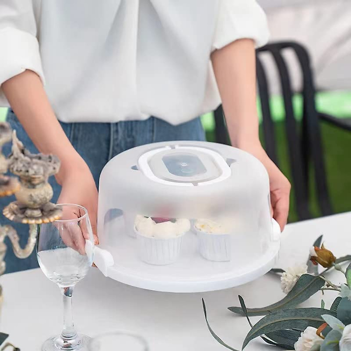 NVAZIOP Large 10 Inch Cake Carrier Keeper Stand with Handles and Lids Container for Transport Cake Holder Tray with Cover Round Cupcake Storage Kitchen Cooking Box