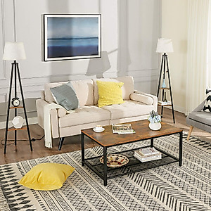 VASAGLE Floor Lamp with Shelves, Standing Reading Lamp with Lamp Shade, for Living Room, Bedroom, Bulb Not Included, Rustic Brown ULFL15BX