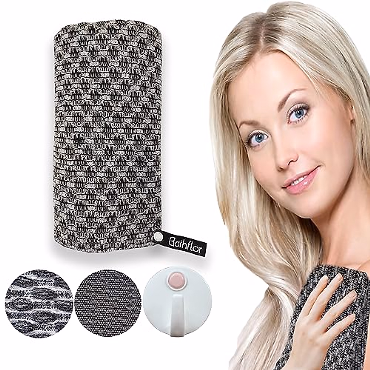 Bathflor Exfoliating Shower Towel with Clip Strap, Exfoliating Washcloth with 2 Sides for Washing & Scrubbing, Premium Japanese Scrub Wash Cloth, Quick Drying, 40inch Length (1 Pack-W)