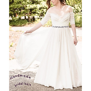 WEZTEZ Crystal Bridal Belt Handmade Wedding Sash with Rhinestones Pearls Belt for Bridal Gowns (Silver-Organza White)