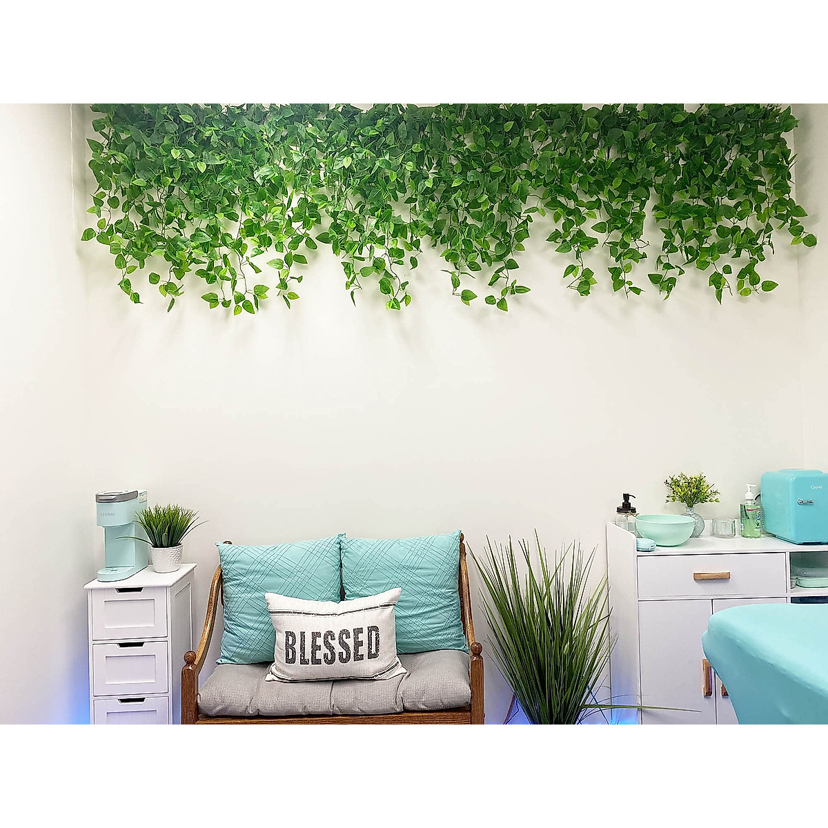WEISPARK Artificial Hanging Plants - 2pcs Fake Ivy Vine Leaves Kitchen Plants for Wall House Room Garden Wedding Garland Indoor Outdoor Decoration (No Baskets)
