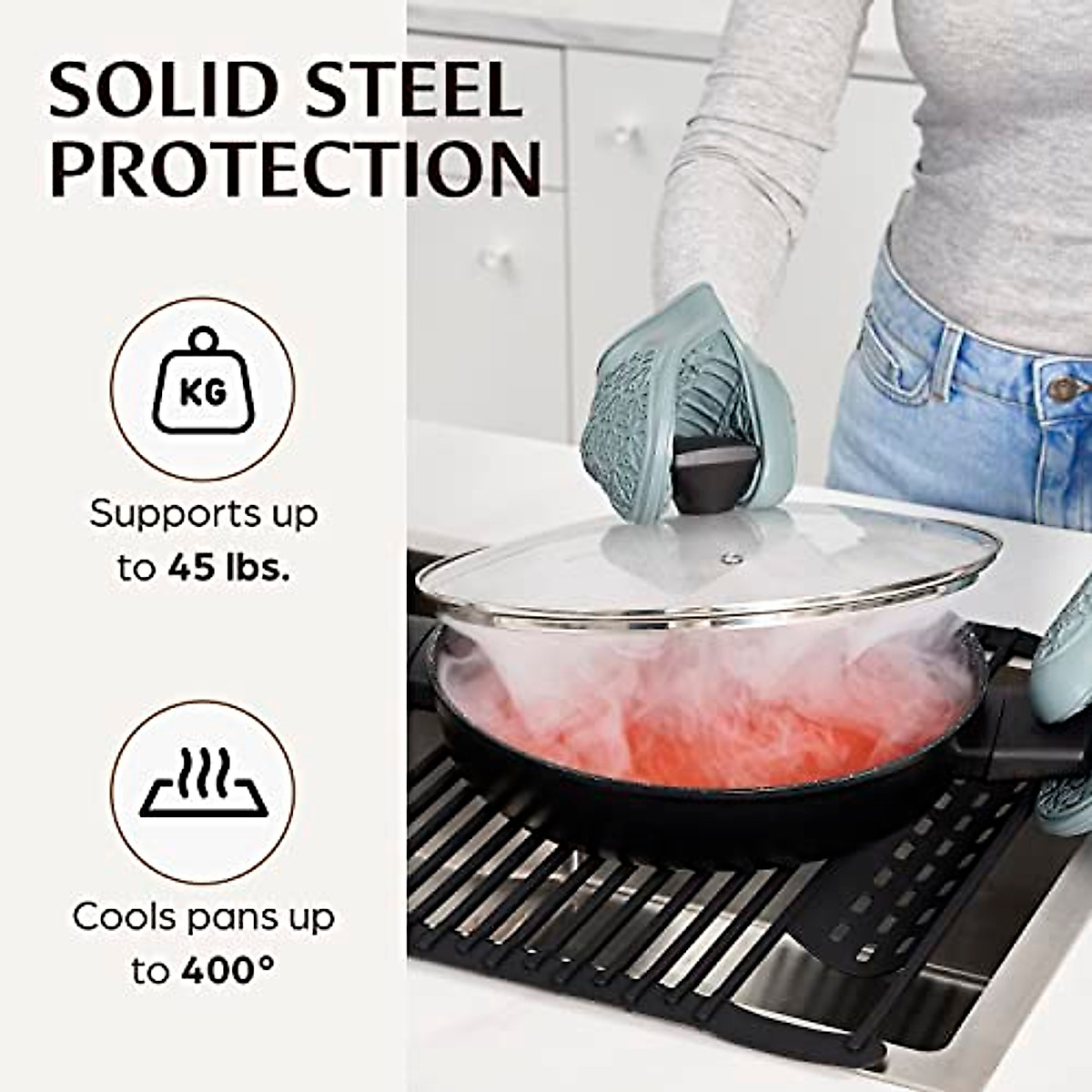 BELLE TERRE Roll-Up Dish Drying Rack & Swedish Dish Cloth Set - Space-Saving Sink Rack (17.5" x 12.8") with Utensil Tray & Reusable Absorbent Cloths - Solid Steel Construction & Cellulose Material