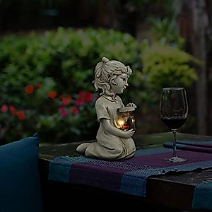 LIOOBO Solar Fireflies Solar Girl Statue Fairy Girl Garden Statue Solar Powered LED Light for Garden Decor Porch Lawn Art Decorations Housewarming Garden Gift