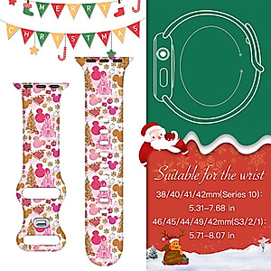 Aniaboho Christmas Soft Silicone Apple Watch Bands Compatible with Apple Watch Series 10 9 8 SE 7 6 5 4 3 2 1 Ultra 2 1,Cute iWatch Bands for Women Men, Holiday Apple Watch Band for Apple Watch 46mm 45mm 44mm 49mm 42mm(Fantasy Pink)