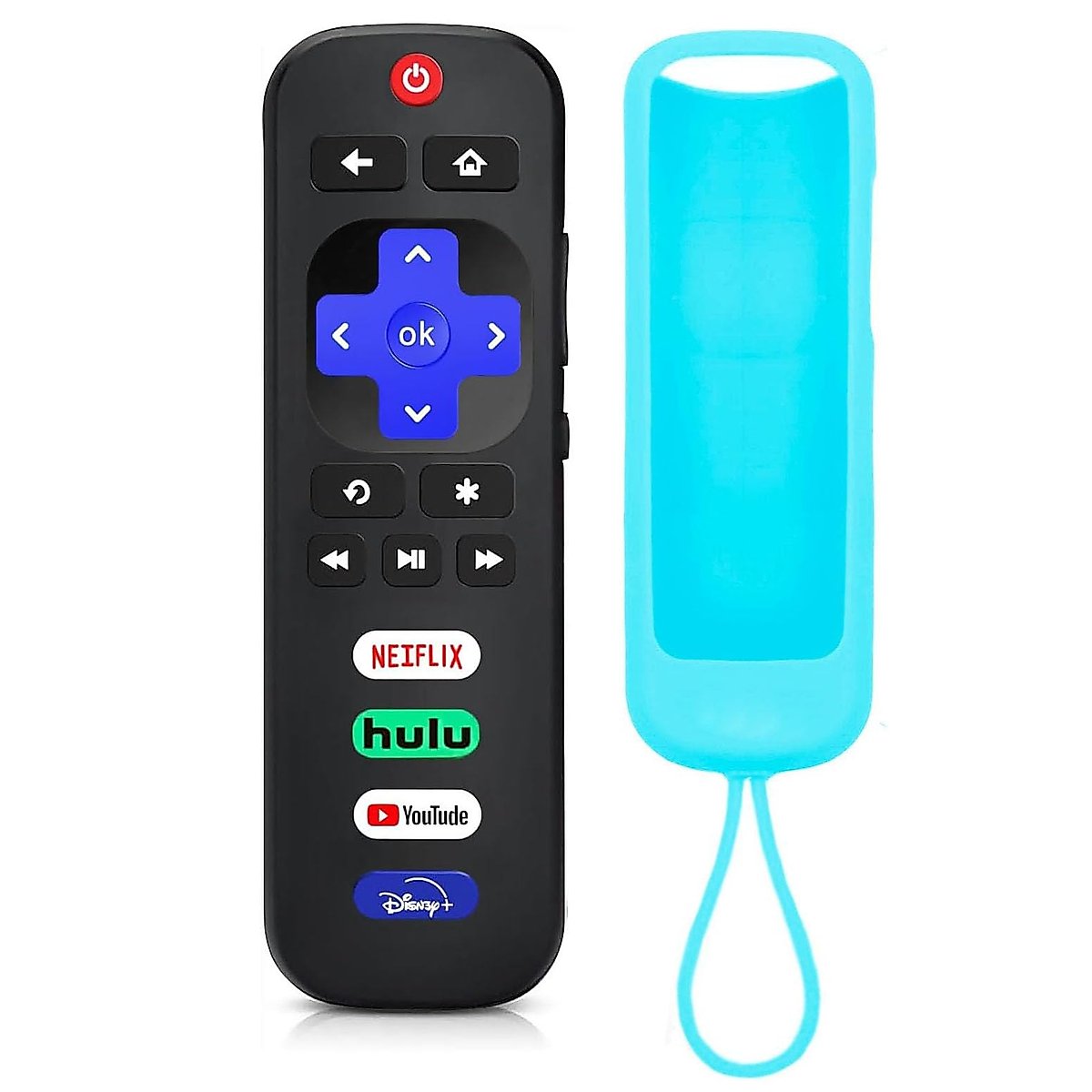 Replacement Remote for Roku TCL TV with Luminous Silicone Case, Compatible for TCL Roku, Hisense, Onn, Sharp, Element, Westinghouse, Philips Roku Series Smart TVs (Not for Roku Stick and Box)