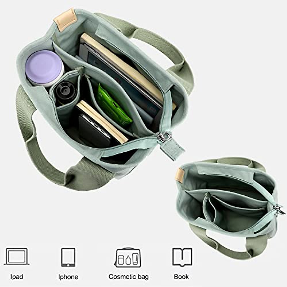 Canvas Tote Handbag for Women Large Capacity Crossbody Bag Satchel Handbags Multi-Pocket Tote Hand Bag Vintage Shoulder Strap Blue