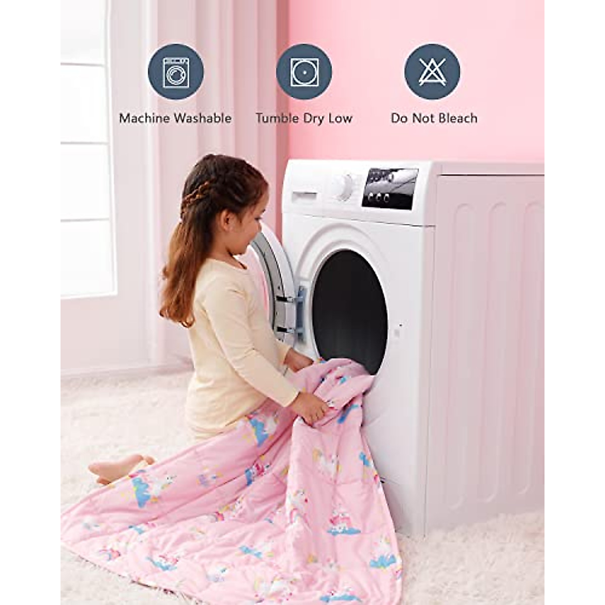 Insugar Weighted Blanket, 36”x 48”,5lbs, Cooling Heavy Throw Blanket,Soft and Cozy Weighted Blanket for Bedding, Pink Unicorn