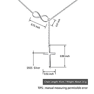 SQKXKLCZ 925 Sterling Silver Infinity Cross Pendant Religious Necklace, Rolo Chain 16''+2''