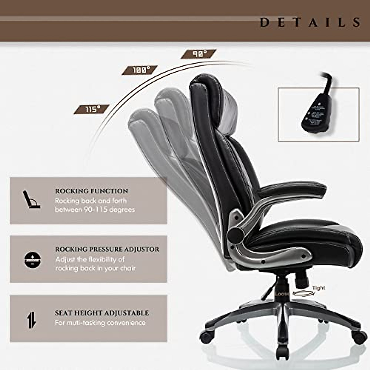 COLAMY Executive Office Ergonomic Chair with Adjustable Lumbar Support, Flip-up Armrests, High Back Adjustable Height and Tilt for Working, Study, Gaming