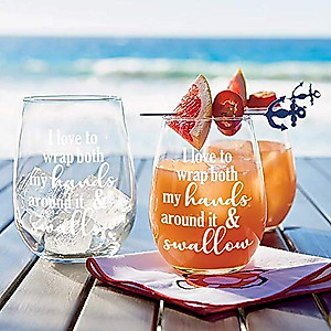 I love to wrap both my HANDS around it and SWALLOW | Funny Stemless wine glass | perfect for Bachelorette Gift | 21oz Laser Engraved Design | Gag Gift for Women
