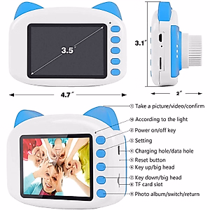 GIENEX Kids Selfie Camera, Christmas Birthday Gifts for Girls Age 3-9, HD Digital Video Cameras for Toddler, Portable Toy for 3 4 5 6 7 8 Year Old Girl (Color : Blue)