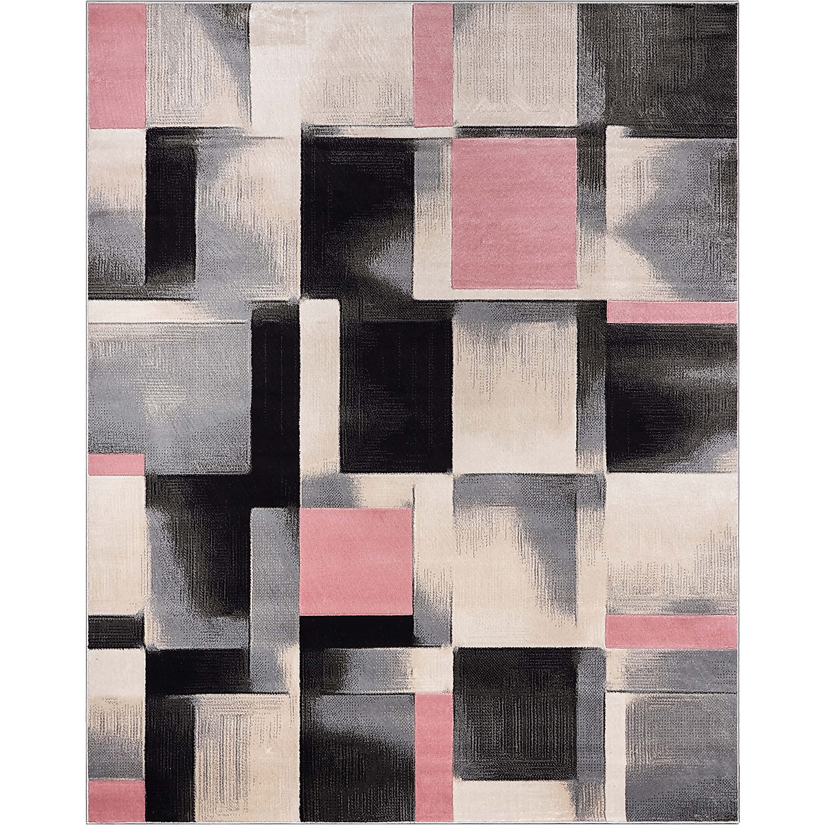 Well Woven Lane Blush Pink Modern Geometric Boxes & Squares Pattern Area Rug 5x7 (5'3" x 7'3")