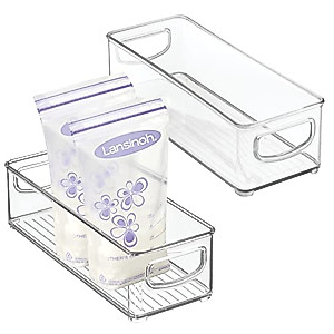 mDesign Small Plastic Nursery Storage Container Bins with Handles for Organization in Cabinet, Closet or Cubby Shelves - Organizer for Baby Food, Bibs, Formula - Ligne Collection - 2 Pack - Clear