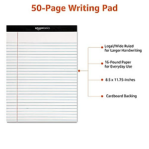 Amazon Basics Wide Ruled 8.5 x 11.75-Inch Lined Writing Note Pads - 12-Pack (50-sheet), White