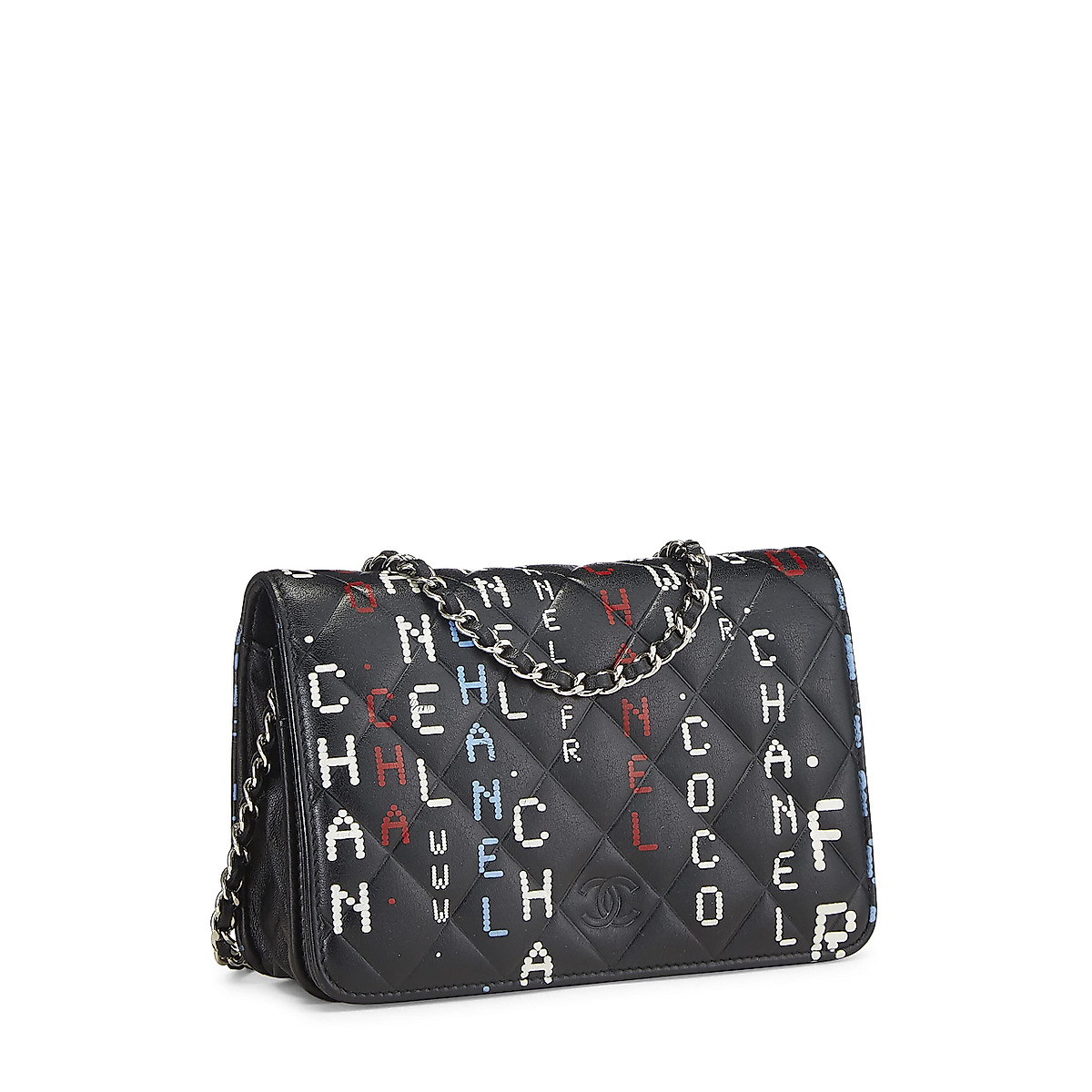 Chanel, Pre-Loved Black & Multicolor Lambskin Data Center Wallet on Chain (WOC), Black