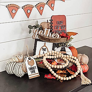 DECORKEY Farmhouse Wood Beads Garland Decor, 58 Inch Wooden Beads for Boho Home Decor with Tassels, Rustic Country Decor for Table, Wall, Shelf, Tray, Vase, Living Room, Bedroom, Summer