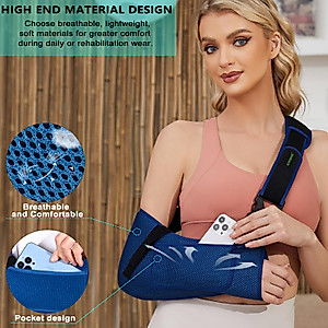 KONSEDIK Arm Shoulder Sling,Breathable Medical Sling with Shoulder Pad,support for Women and Men Rotator Cuff Injury,Left or Right Arm,Elbow,Clavicle Fracture Post-Surgery(Blue, Medium)