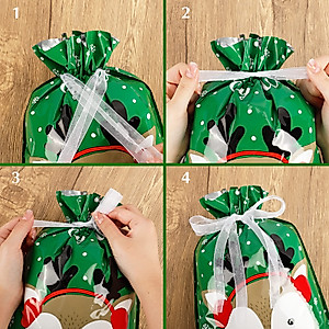 Superlele Christmas Drawstring Gift Bags 32pcs Assorted Sizes Christmas Bags Foil Wrapping Sacks Pouches Santa Goody Bags in 4 Sizes and 7 Designs for Xmas Holiday Presents Party Favor