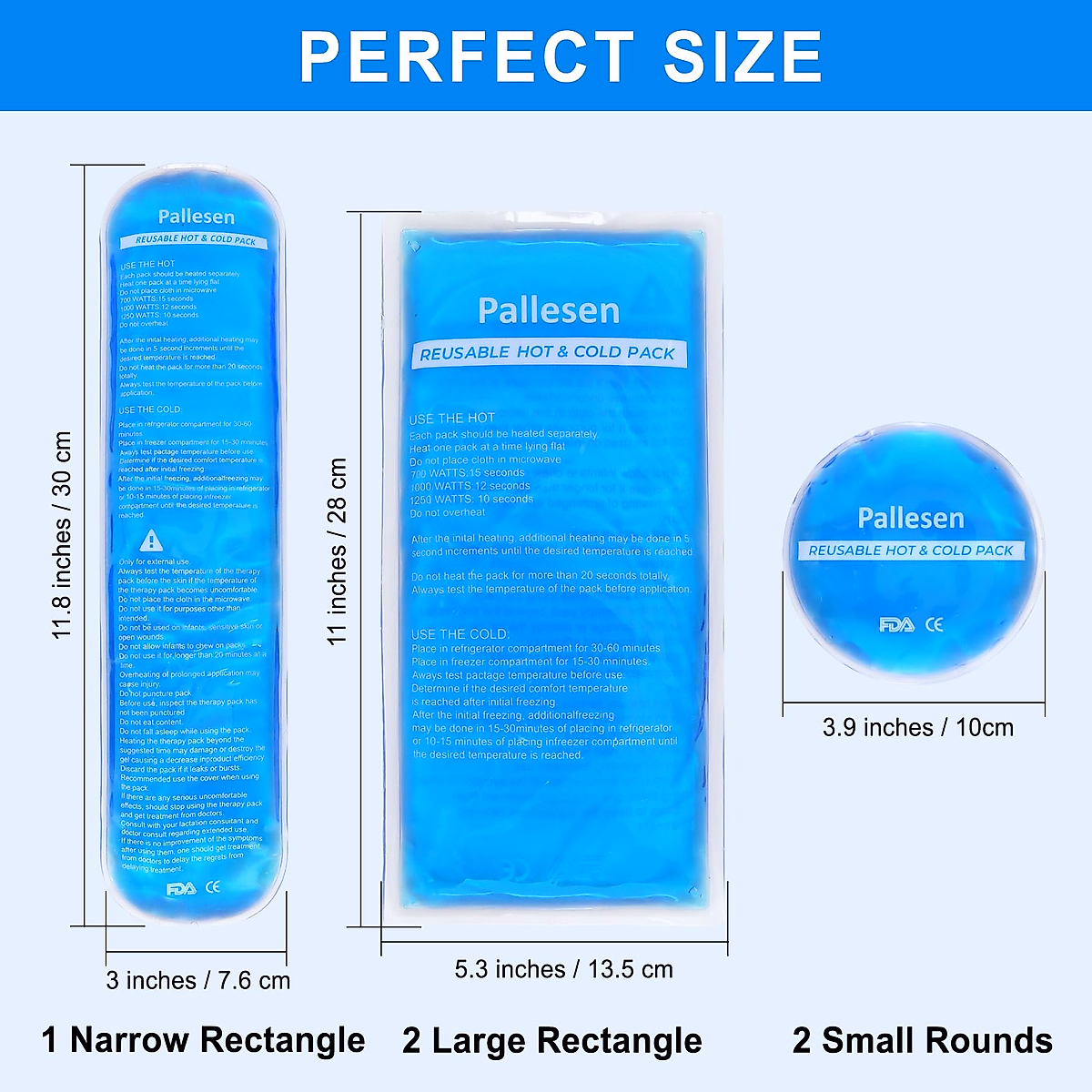 Pallesen Gel Ice Packs for Injuries Reusable Gel Reusable Hot Pack & Cold Pack Compress for Injury, Pain Relief, Rehabilitation, Flexible Therapy, for Knee, Back, Neck, Wrist, Ankle (5 Pack - Blue)