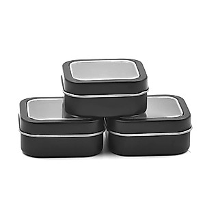 4 Pack Empty Tin Box Containers with Clear Lid Top Window, 2.2x2.2x0.98 Inch, Black Metal Containers Portable Box Small Storage Kit Home Organizer, Black