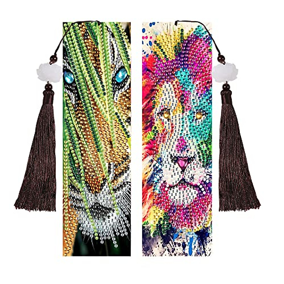 pigpigboss Lion Diamond Painting Bookmark Kit 2 Pieces DIY Bookmark Crystal Rhinestones Diamond Painting Kit Lion Bookmark Diamond Dots Art for Adult Kid Book Decor Crafts Set