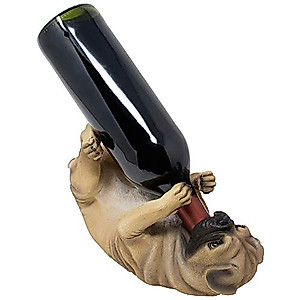 Drinking Pug Wine Bottle Holder Statue in Decorative Home Bar Décor Pet Sculptures & Puppy Dog Figurines, Tabletop Wine Racks and Display Stands and Funny Pet Gifts for Dog Lovers