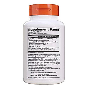 Doctor's Best Curcumin From Turmeric Root with C3 Complex & BioPerine, Non-GMO, Gluten Free, Soy Free, Joint Support, 1000 mg, 120 Tablets