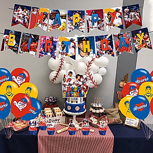 Atlanta Baseball Birthday Party Supplies, Atlanta Baseball Party Decorations,Braves Party Theme Includes Balloons,Banner,Cake Toppers for Baseball Kids Birthday Theme Party Decorations