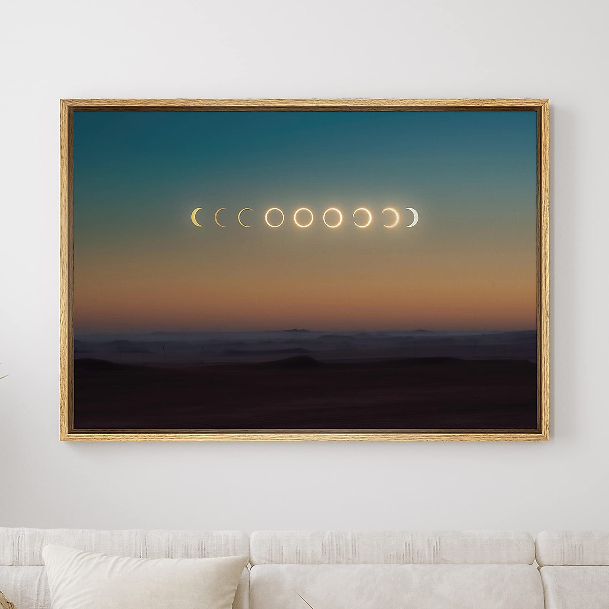 SIGNWIN Framed Canvas Wall Art Moon Phase Aerial Astronomy & Space Expressive Global Moon Multicolor Photography Realism Warm - 16"x24" Natural