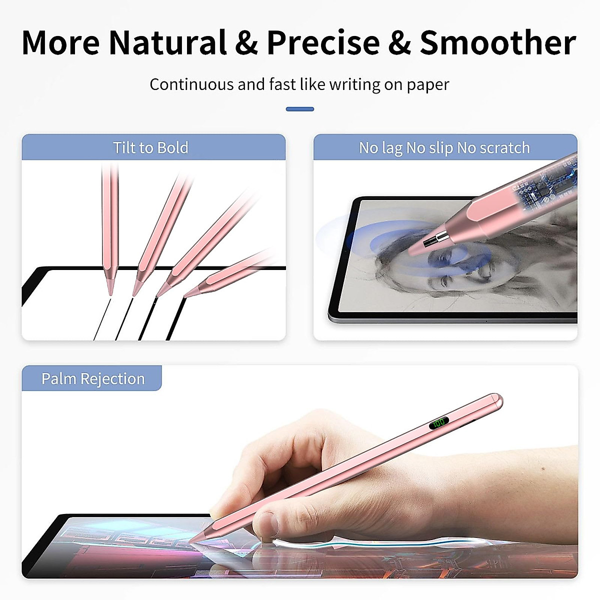 Stylus Pencil for iPad Pro 2024 13/12.9/11 inch M4, with 0.5h Fast Charge Palm Rejection for iPad Air 11/13 M2 6th/5th/4th/3rd, iPad 10th/9th/8th/7th/6th, iPad Mini 6th/5th